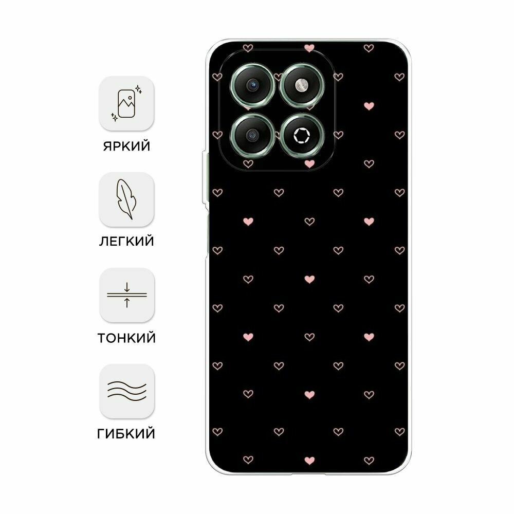 Чехол на Honor X6b / Хонор X6b с принтом "Черный фон и сердечки" — фото 1