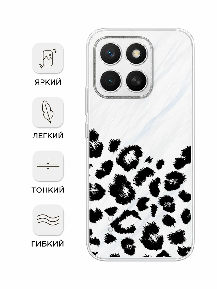 Чехол на Honor X8c / Хонор X8c с принтом "Окрас леопарда фон черный", прозрачный — фото 1