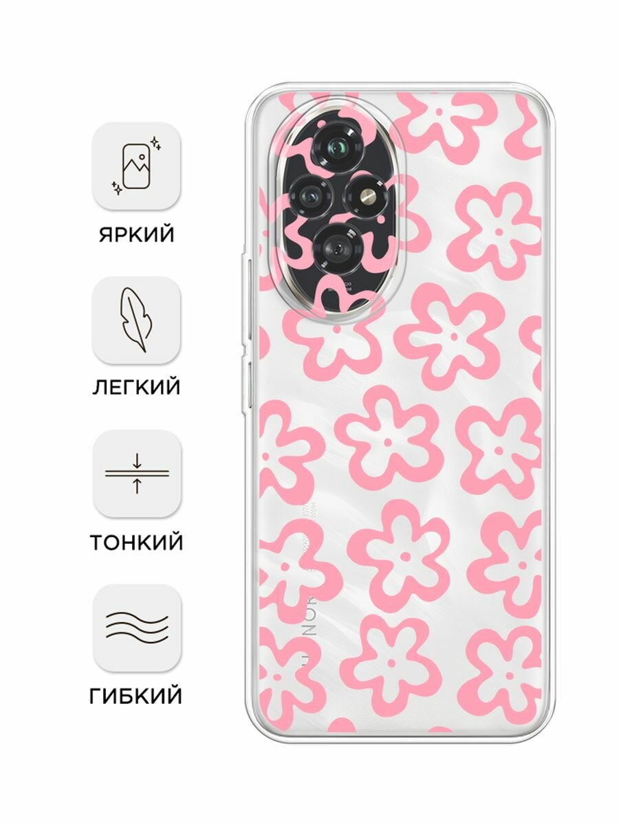Чехол на Honor 200 / Хонор 200 с принтом "Простые розовые цветочки", прозрачный — фото 1