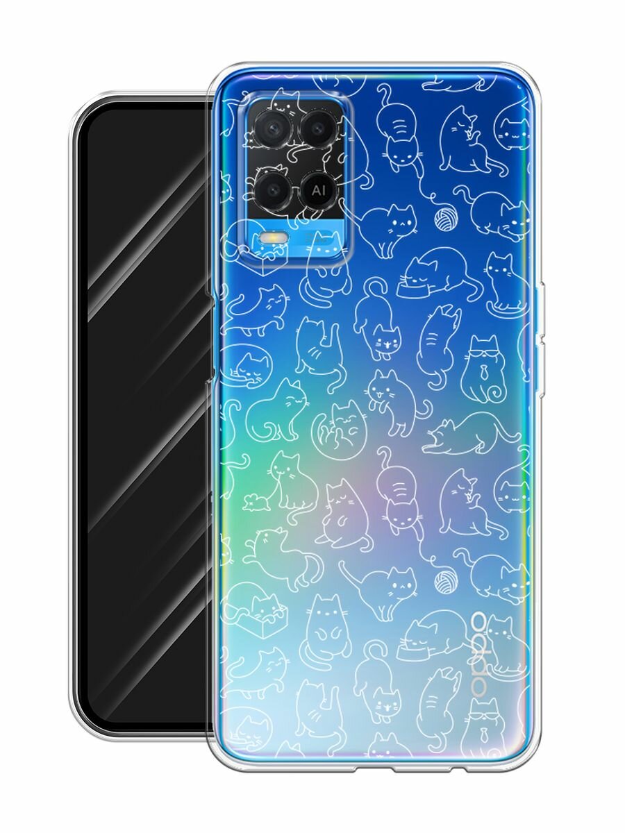Чехол на Oppo A54 / Оппо A54 с принтом "Шкодливые котики линии", прозрачный — фото 1
