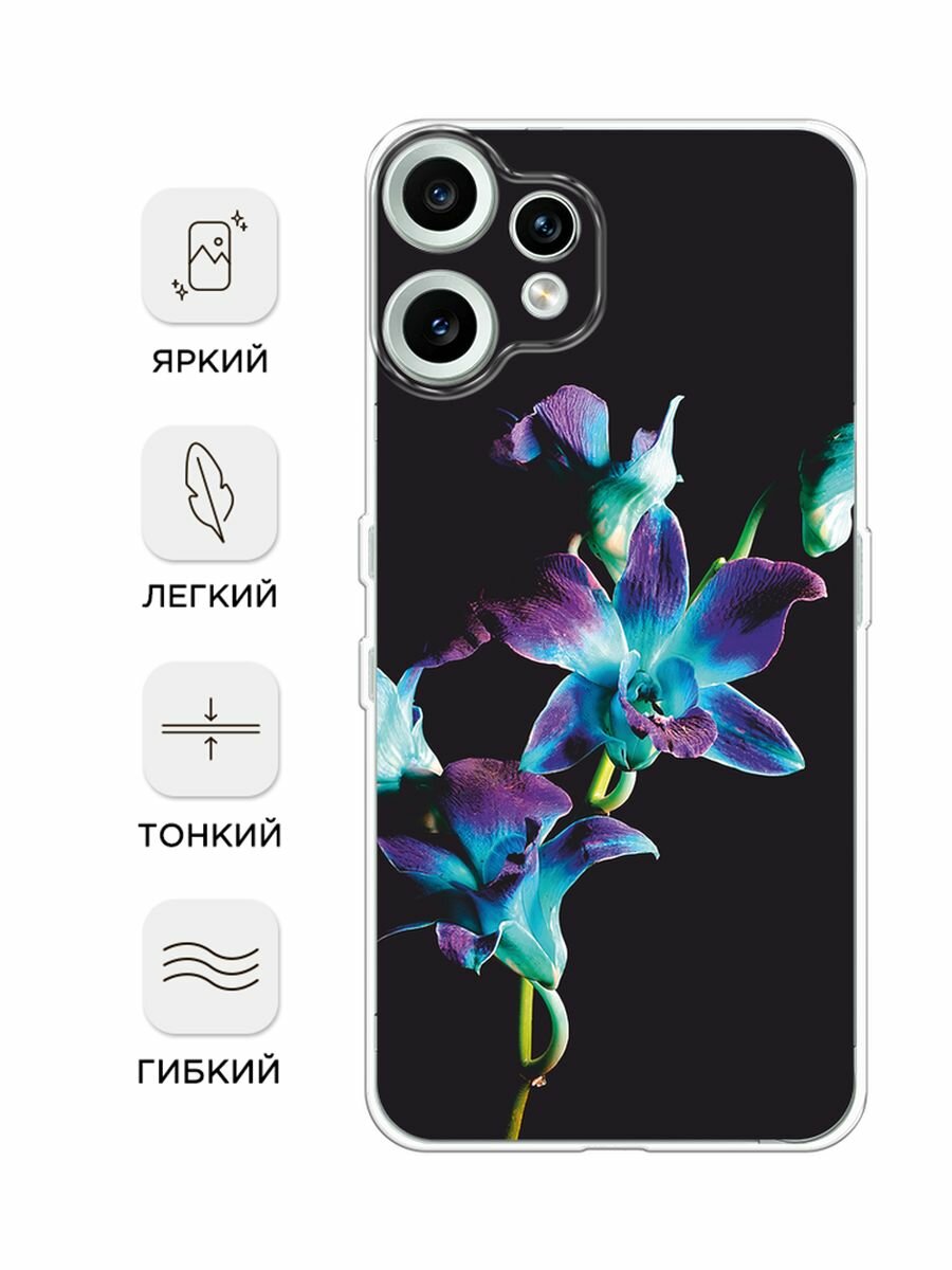 Чехол на CMF Phone 2 Pro / CMF Фон 2 Про с принтом "Синий цветок на черном" — фото 1