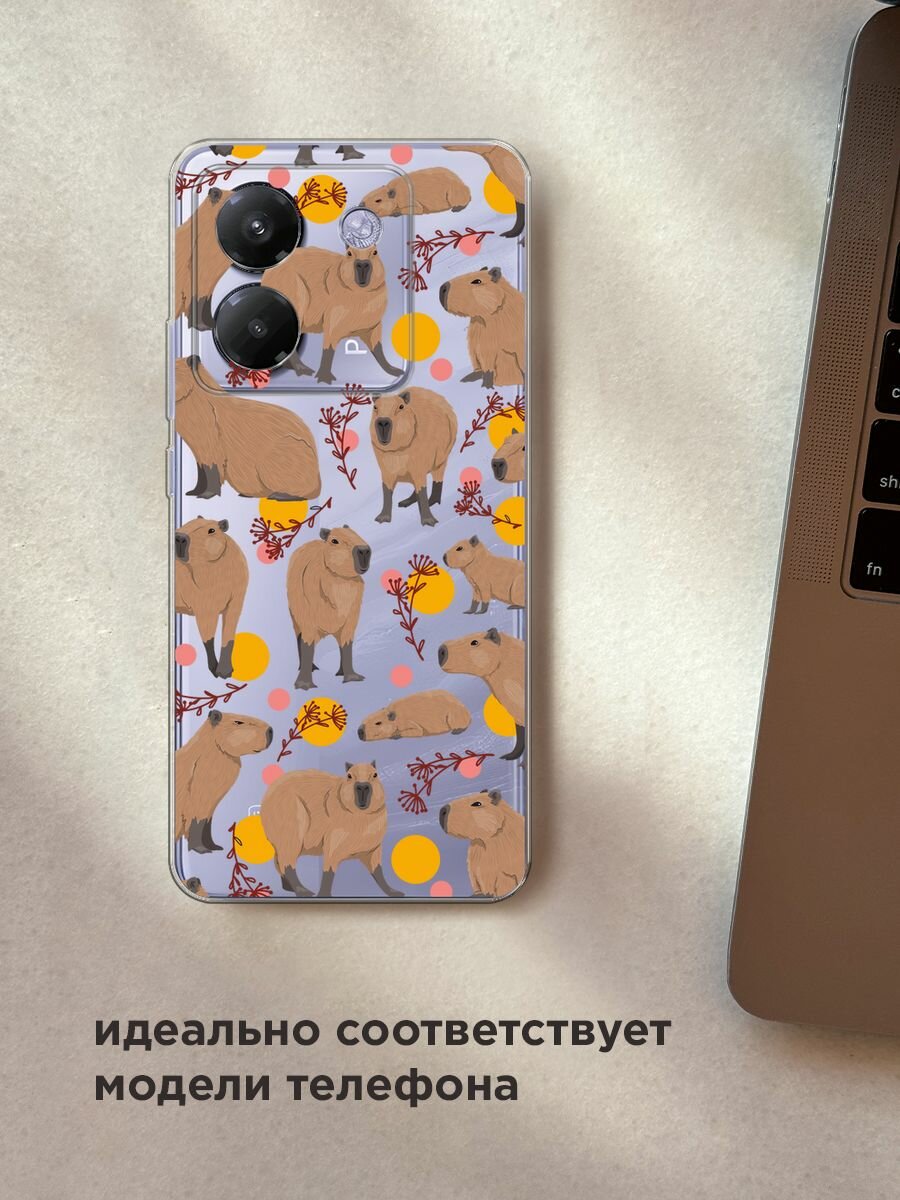 Чехол на Poco M7 Pro / Поко М7 Про с принтом "Капибара паттерн", прозрачный — фото 1