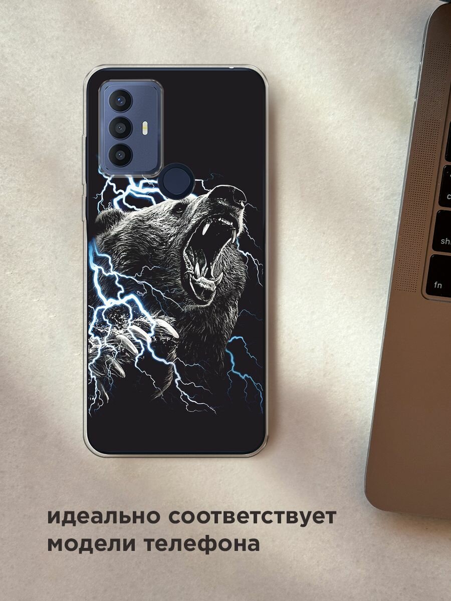 Чехол на TCL 30E/30 SE/305/306 / ТСЛ 30E с принтом "Гроза и медведь" — фото 1