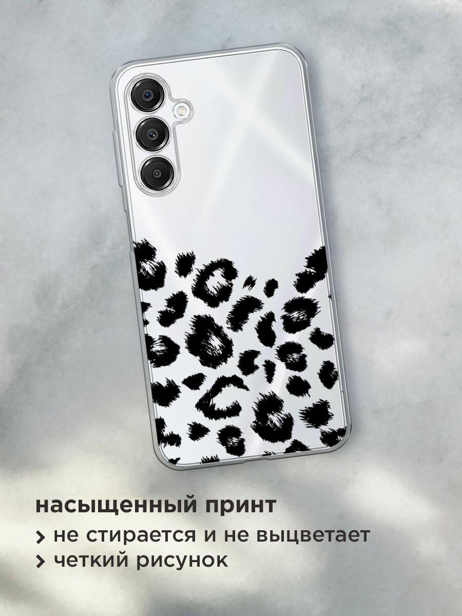 Чехол на Samsung Galaxy A16 / Самсунг А16 с принтом "Окрас леопарда фон черный", прозрачный — фото 1