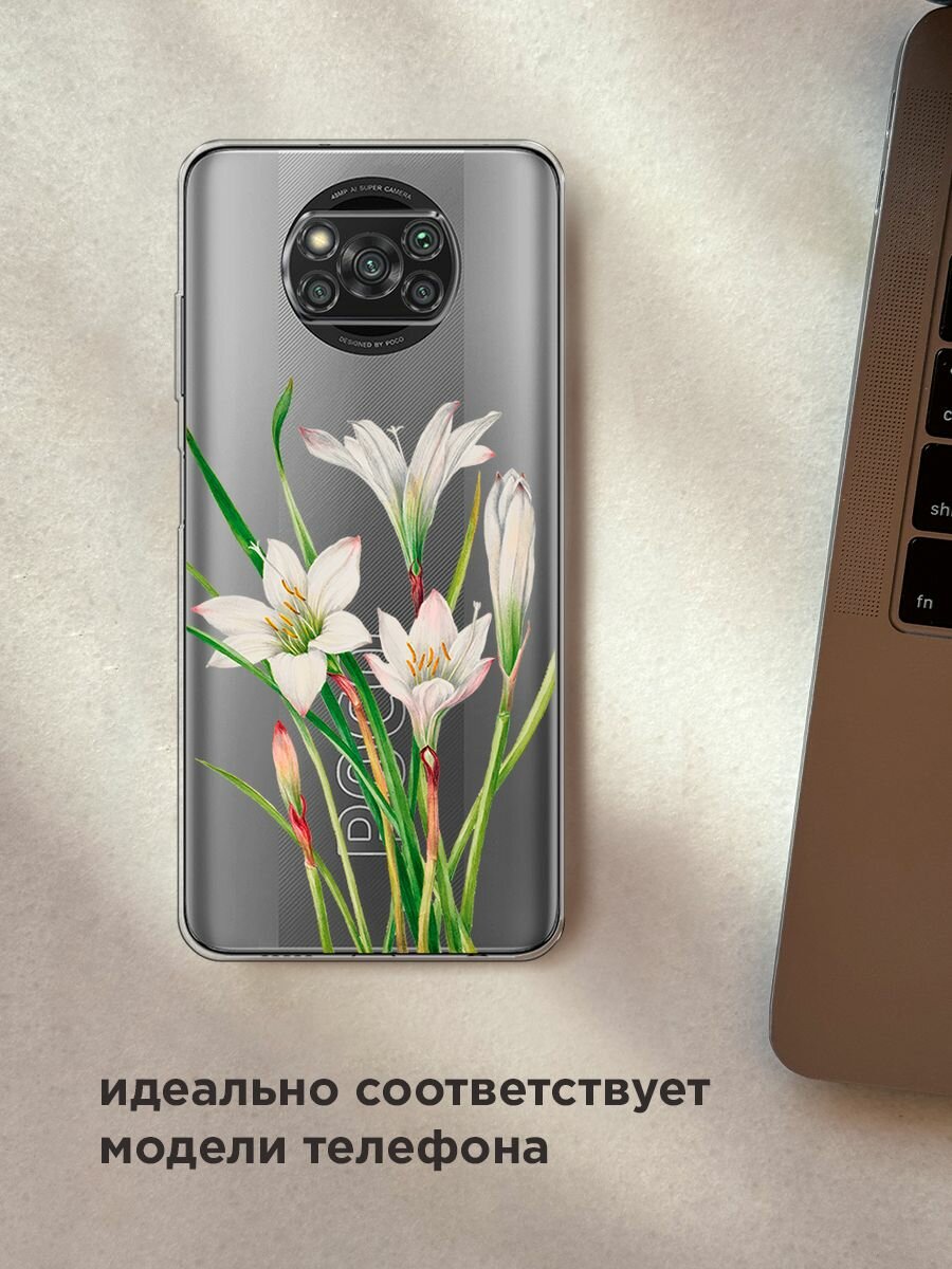 Чехол на Xiaomi Poco X3/X3 Pro / Поко X3/X3 Pro с принтом "White lily", прозрачный — фото 1