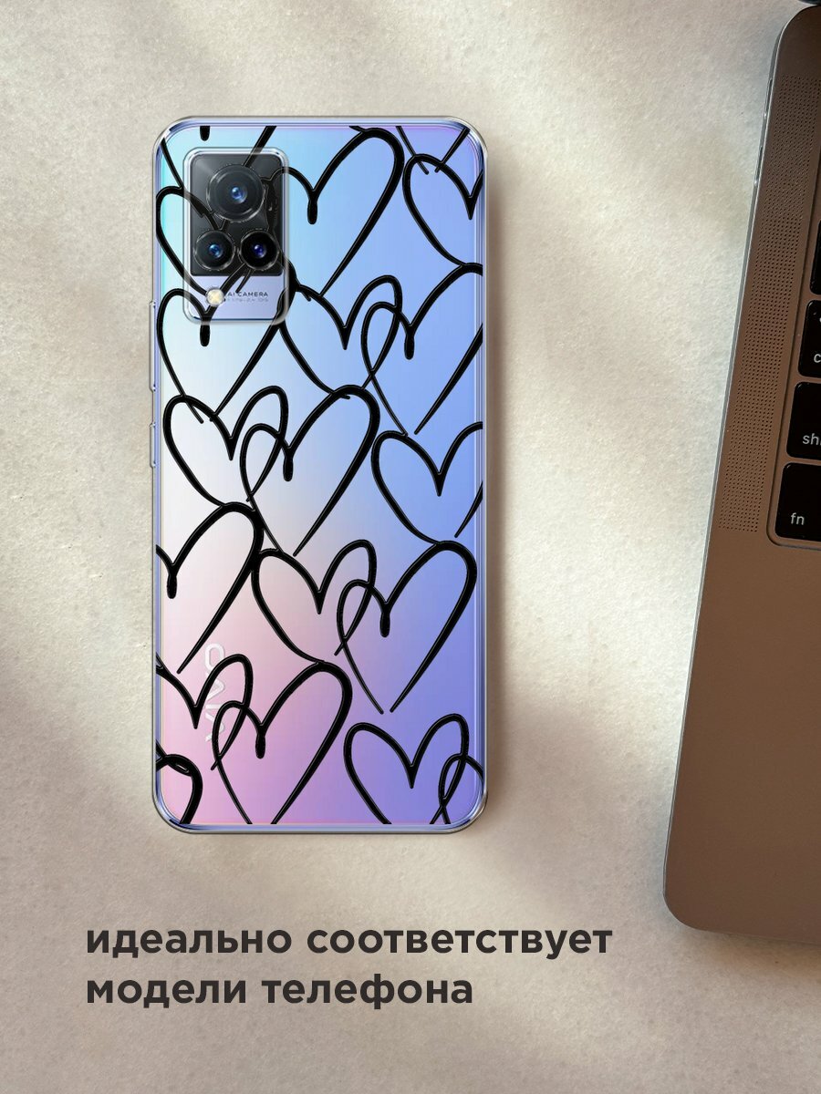 Чехол на Vivo V21 / Виво V21 с принтом "Hearts doodle black 1" — фото 1