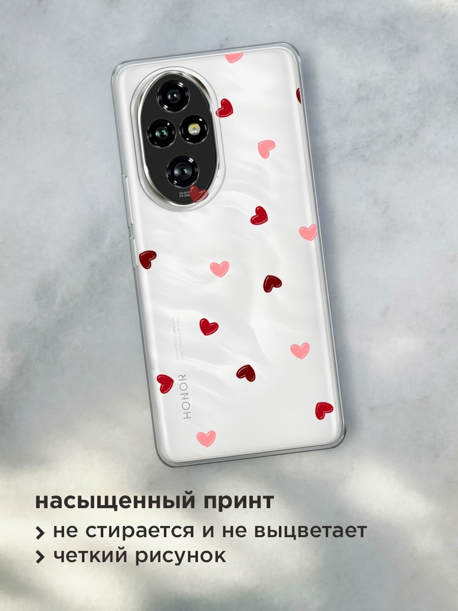 Чехол на Honor 200 Pro / Хонор 200 Про с принтом "Бордовые сердечки 2" — фото 1