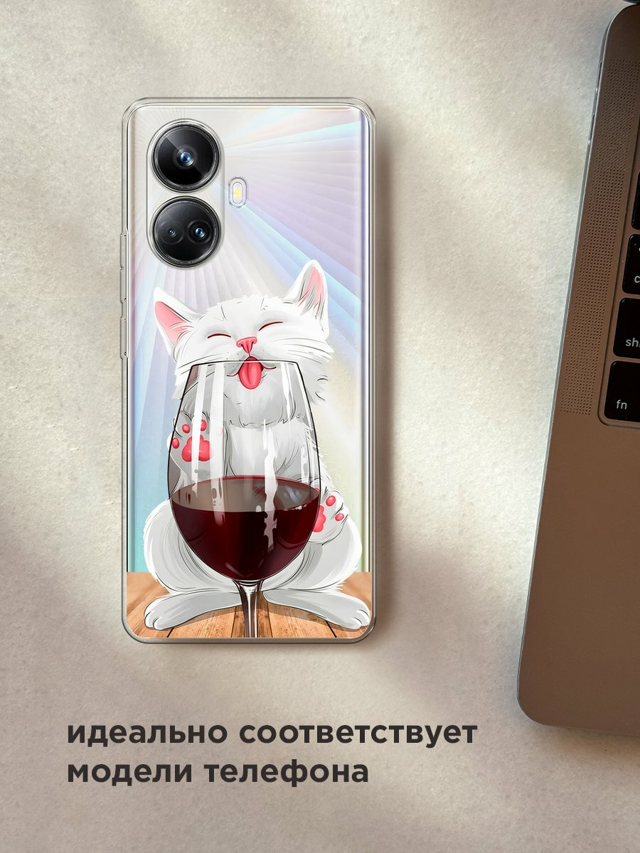 Чехол на Realme 10 Pro+ / Реалми 10 Про+ с принтом "Кот с бокалом", прозрачный — фото 1