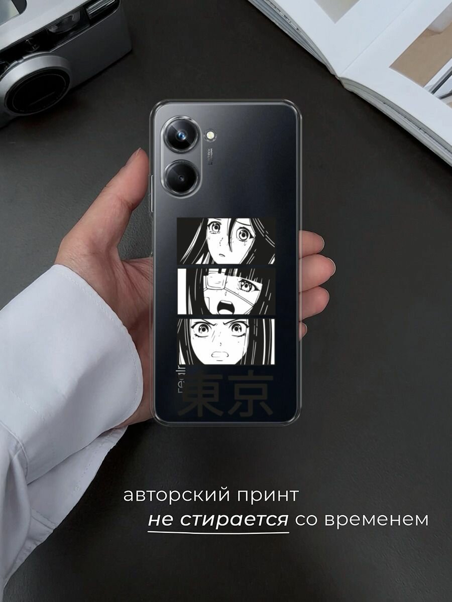 Чехол на Realme 10 Pro / Реалми 10 Про с принтом "Tokyo girls", прозрачный — фото 1