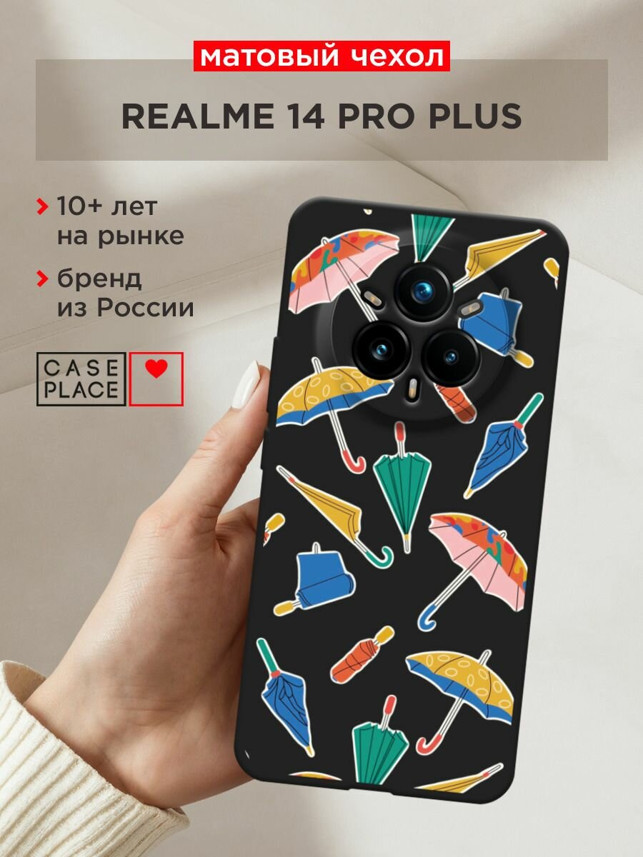Чехол на Realme 14 Pro+ / Реалми 14 Про+ с принтом "Зонты паттерн", прозрачный