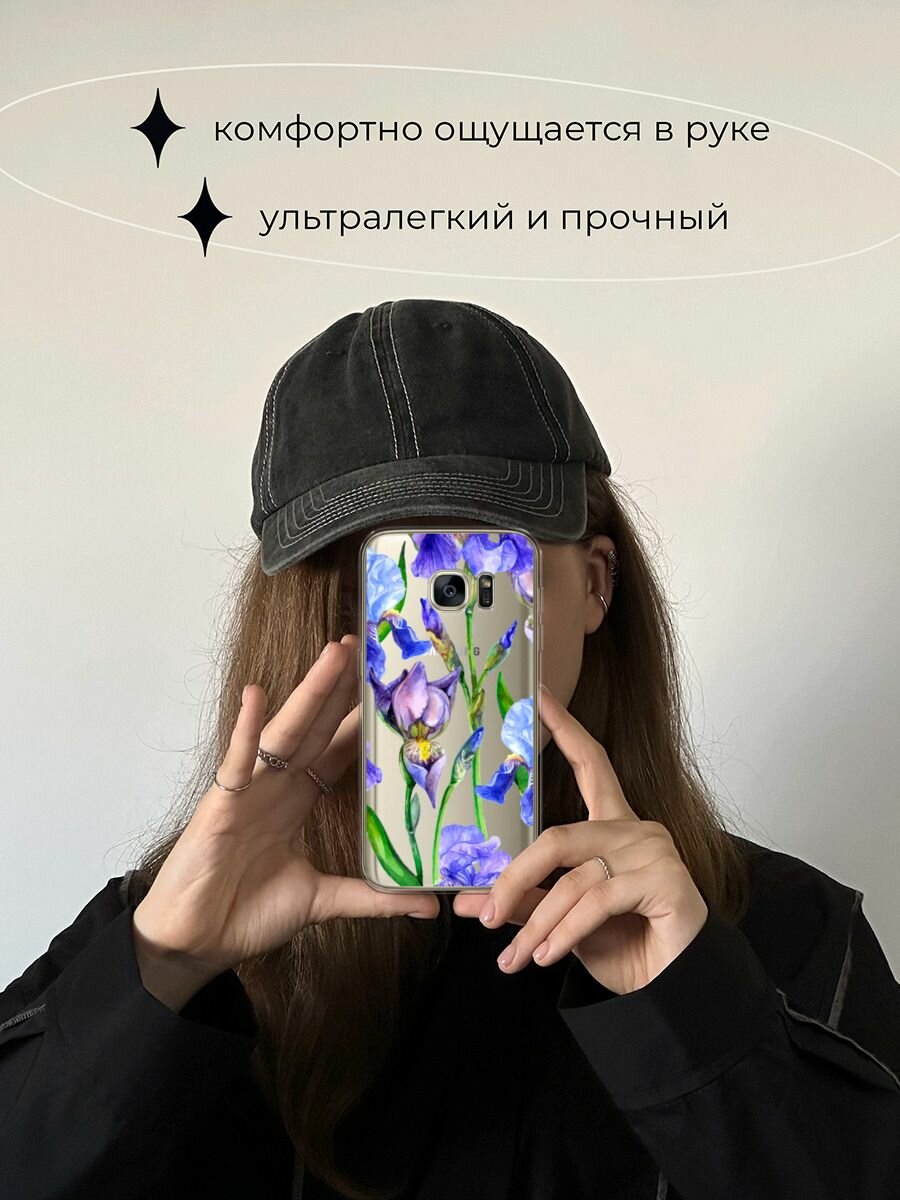 Чехол на Samsung Galaxy S7 / Самсунг Галакси С 7 с принтом "Синие ирисы", прозрачный — фото 1