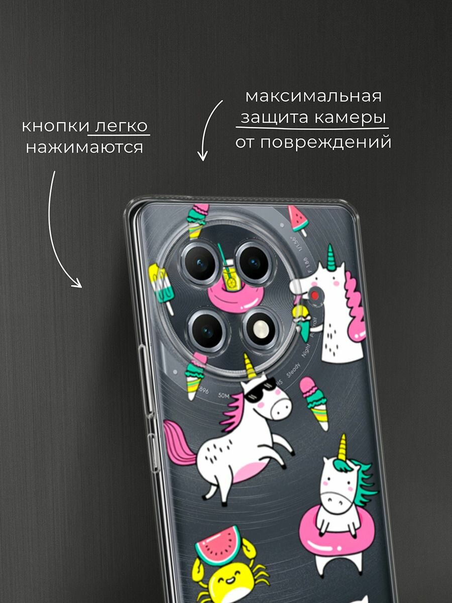 Чехол на Tecno Camon 30S Pro / Текно Камон 30S Про с принтом "Единороги в отпуске", прозрачный — фото 1
