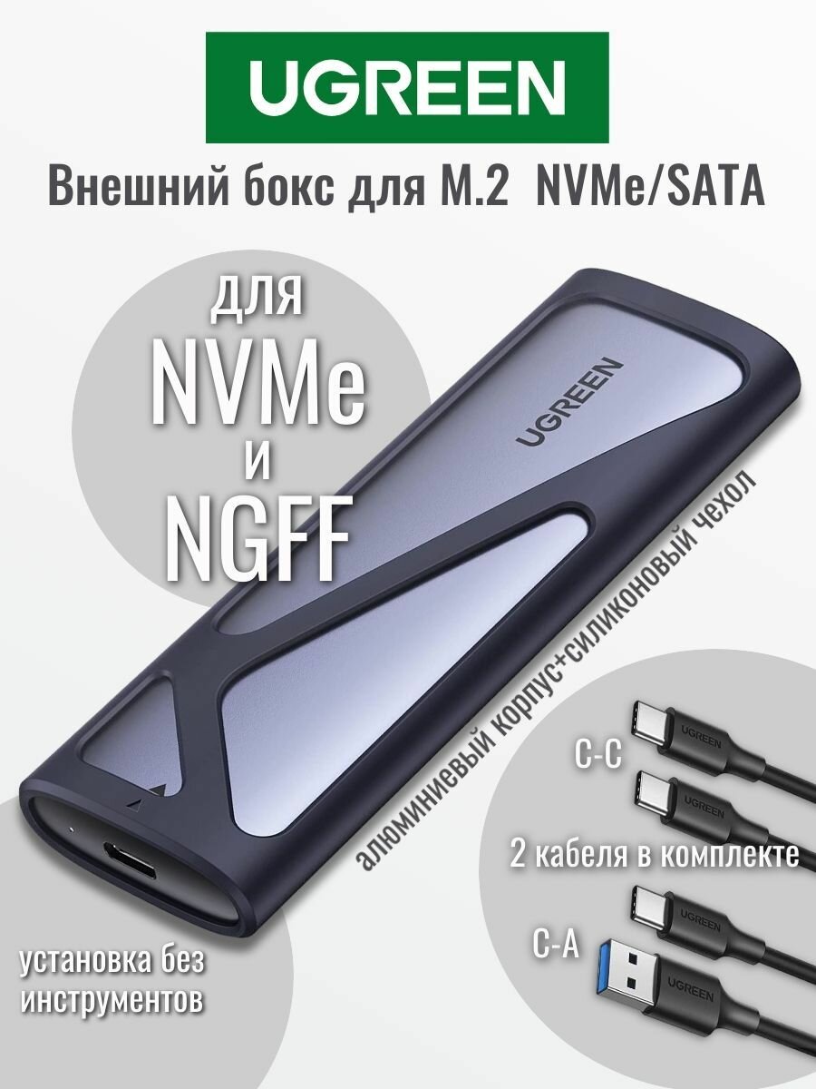 Бокс внешний для M.2 NVMe/SATA SSD UGREEN CM400 (90264)