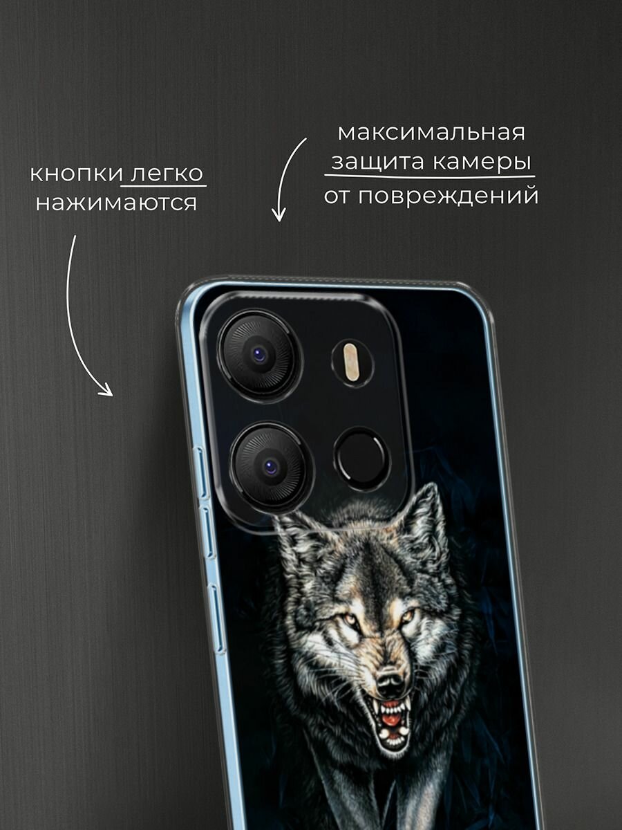 Чехол на Tecno Pop 7 / Текно Поп 7 с принтом "Злобный волк из ночи" — фото 1