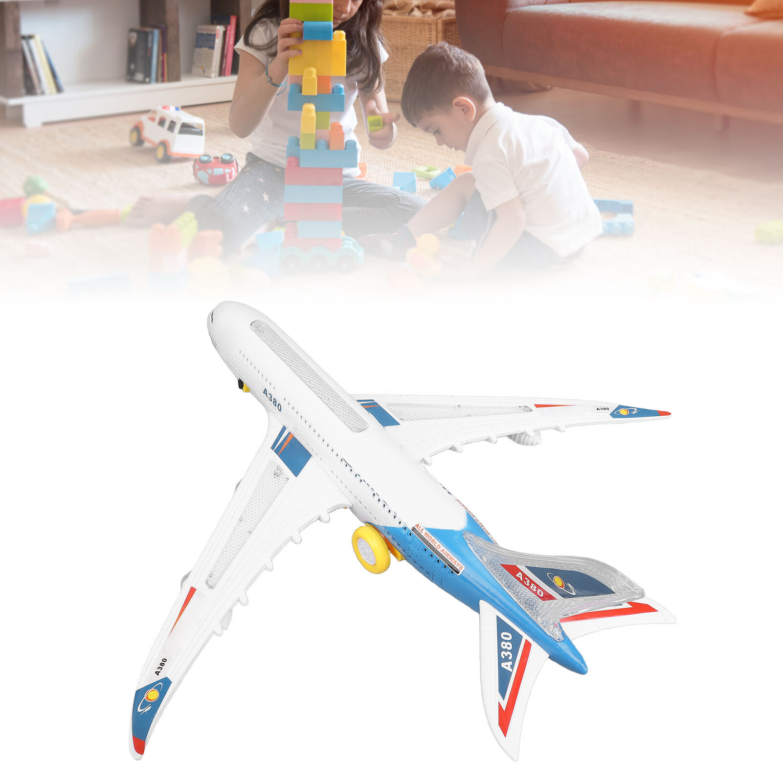 Детский игрушечный самолет, электрическая модель самолета, игрушечный самолет для малышей с огнями и музыкой для мальчиков и девочек, вращение на 360 градусов, синий