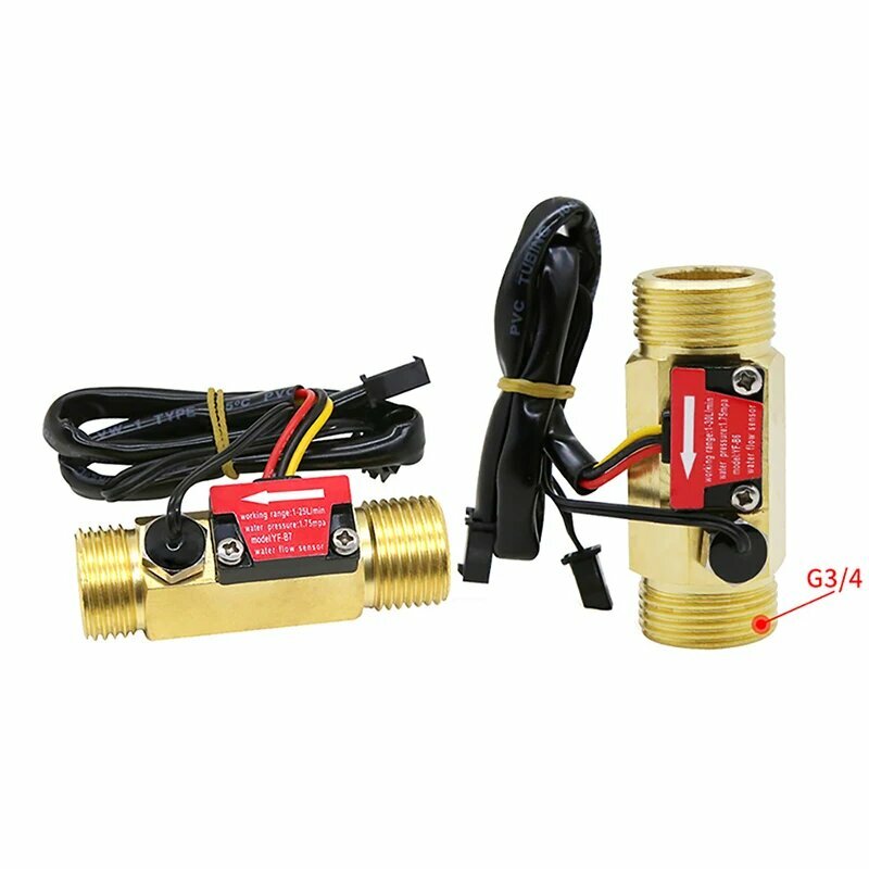 Датчик расхода воды из латуни 1/2", 3/4" с датчиком температуры, 3/4"