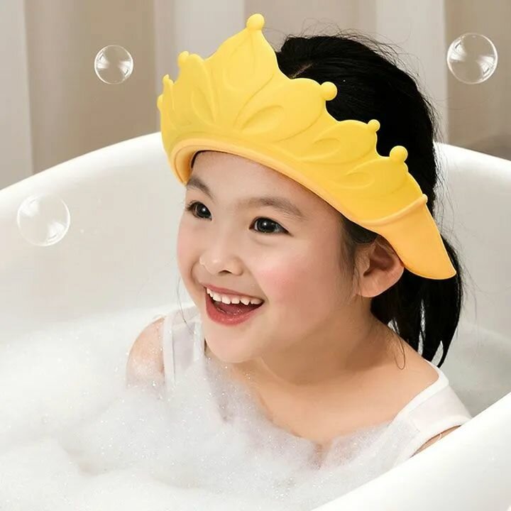 Шапочка ободок для купания, мытья головы/Козырек детский защитный для стрижки "Корона" регулируемый с застежкой, цвет желтый