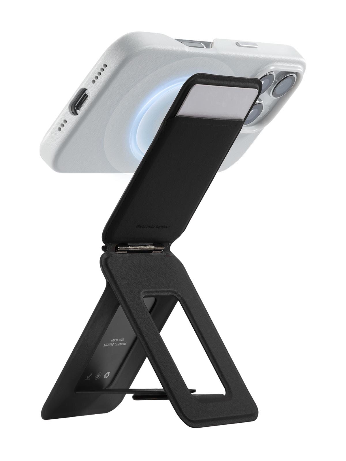 Магнитный кардхолдер трипод для телефона MOFT Snap Tripod & Wallet, экокожа, с магнитным кольцом, MS027W-1-ME-JTBK
