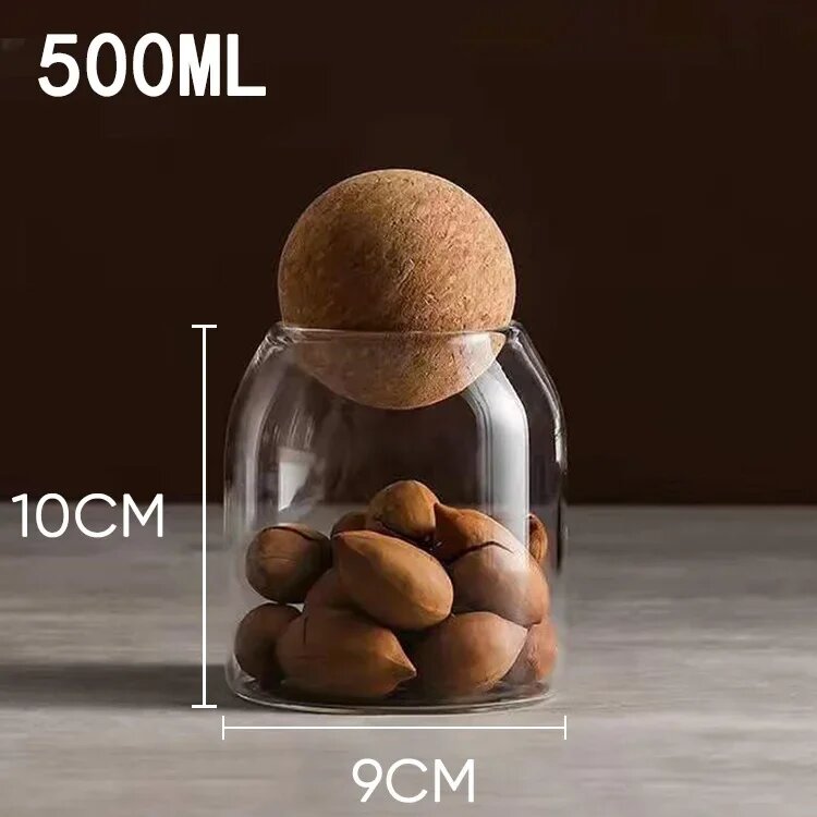 Прозрачные стеклянные банки с пробковым шариком S-500ML