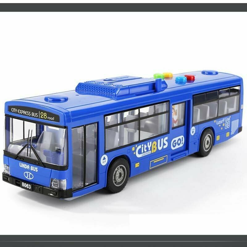 Игрушка автобус модель с инерцией музыка свет для детей развивающая игра, синий