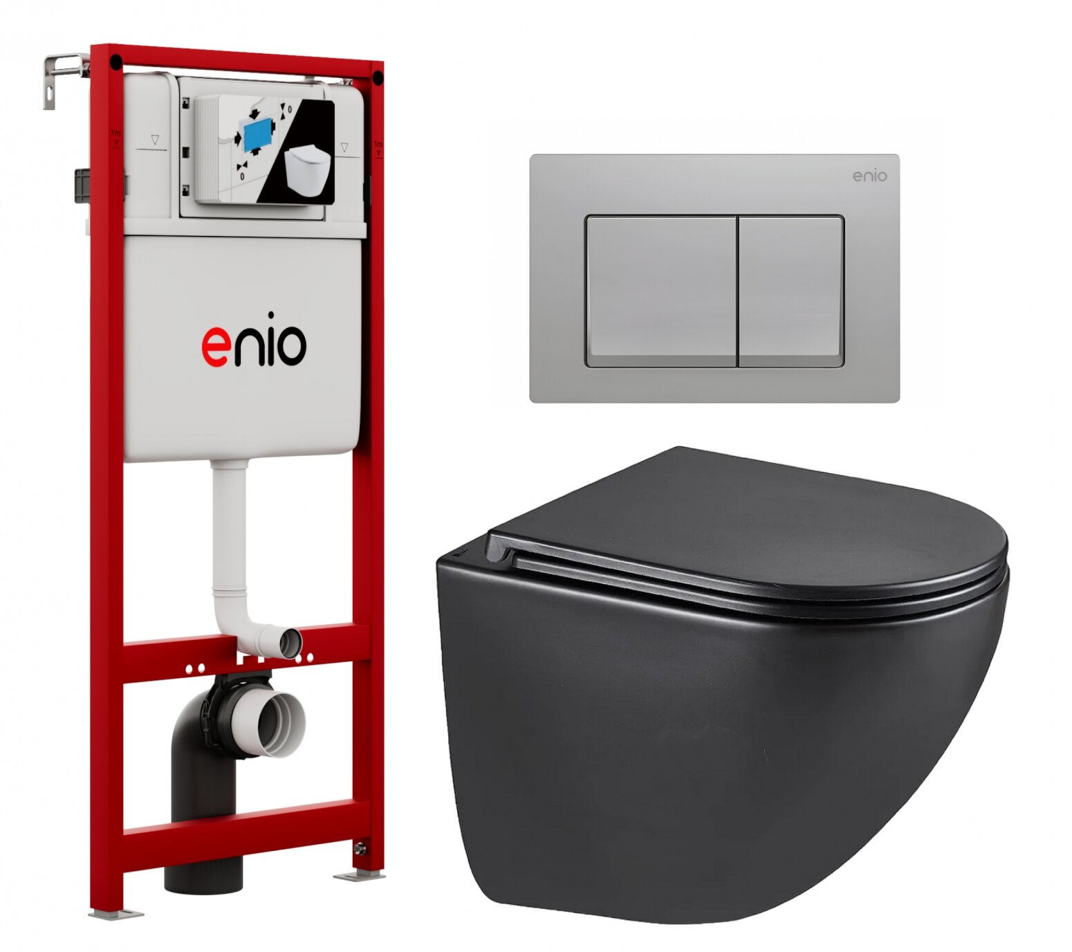 Комплект 3 в 1 инсталляция Enio Profi EN7050050 + Унитаз подвесной Lemark Glazer 9612004 + кнопка хром матовый Pulsante