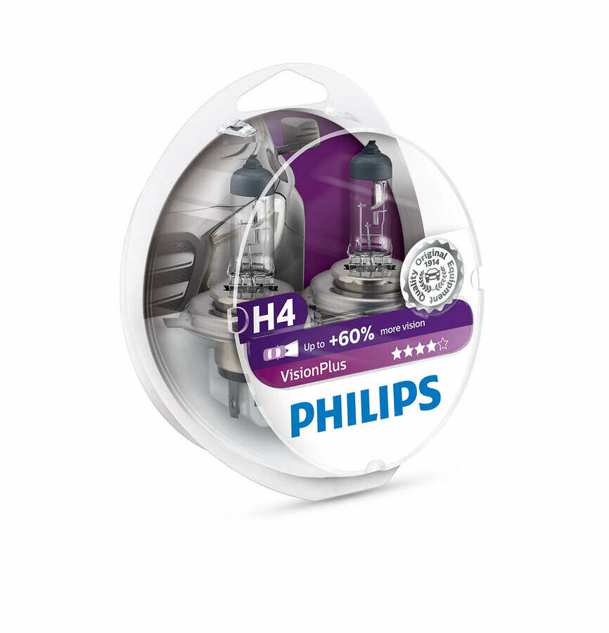 Лампа галогенная H4 12/60/55 PHILIPS VISION PLUS +60% к-т (артикул 12342 VPS2)