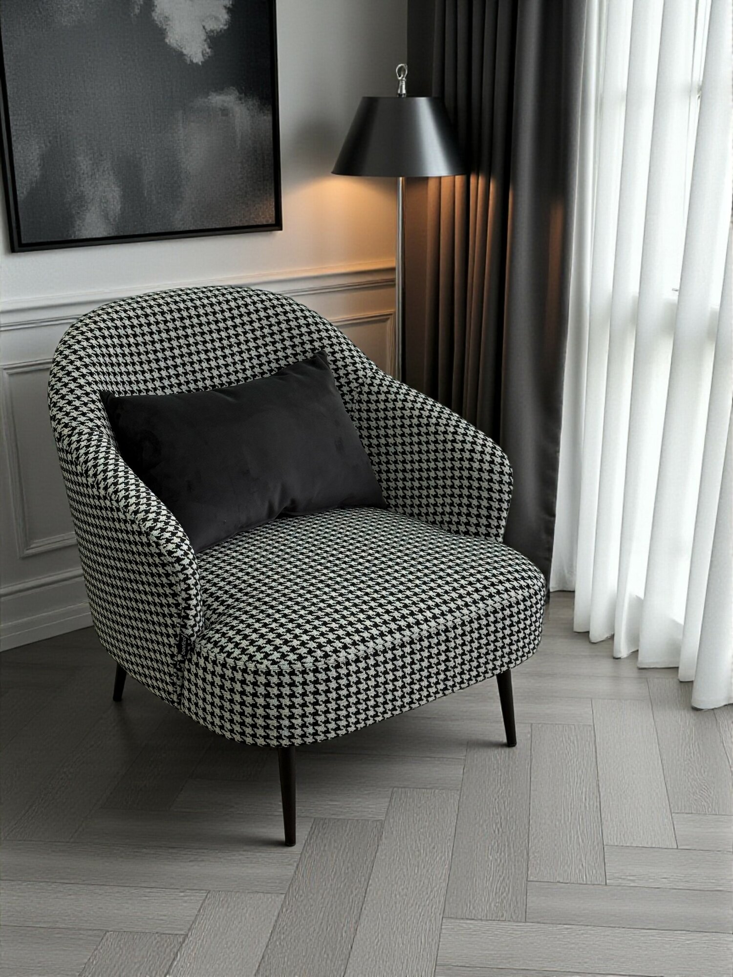 Кресло классическое Леон, для дома и отдыха, принт гусиная лапка