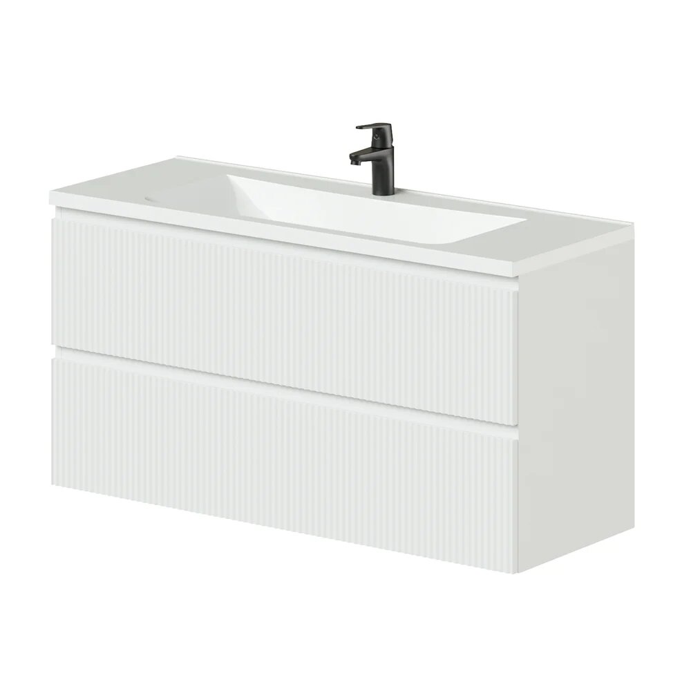 Тумба с раковиной Itana Kate 120 подвесная, 119, 7 см, белая, из МДФ, с ящиками, раковина для ванной из камня, прямоугольная