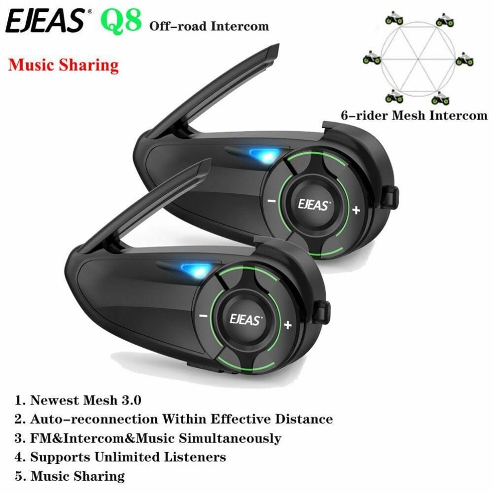 Два мотоциклетных беспроводных шлема EJEAS Q8 Bluetooth 6 - направленная сеть наушников для 6 пассажиров с FM - рацией