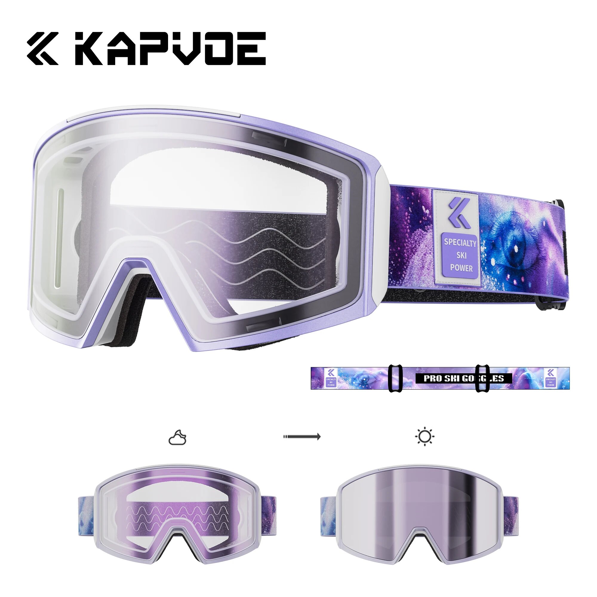 Лыжные очки Kapvoe фотохромные OTG, цвет Photochromic-pu-05