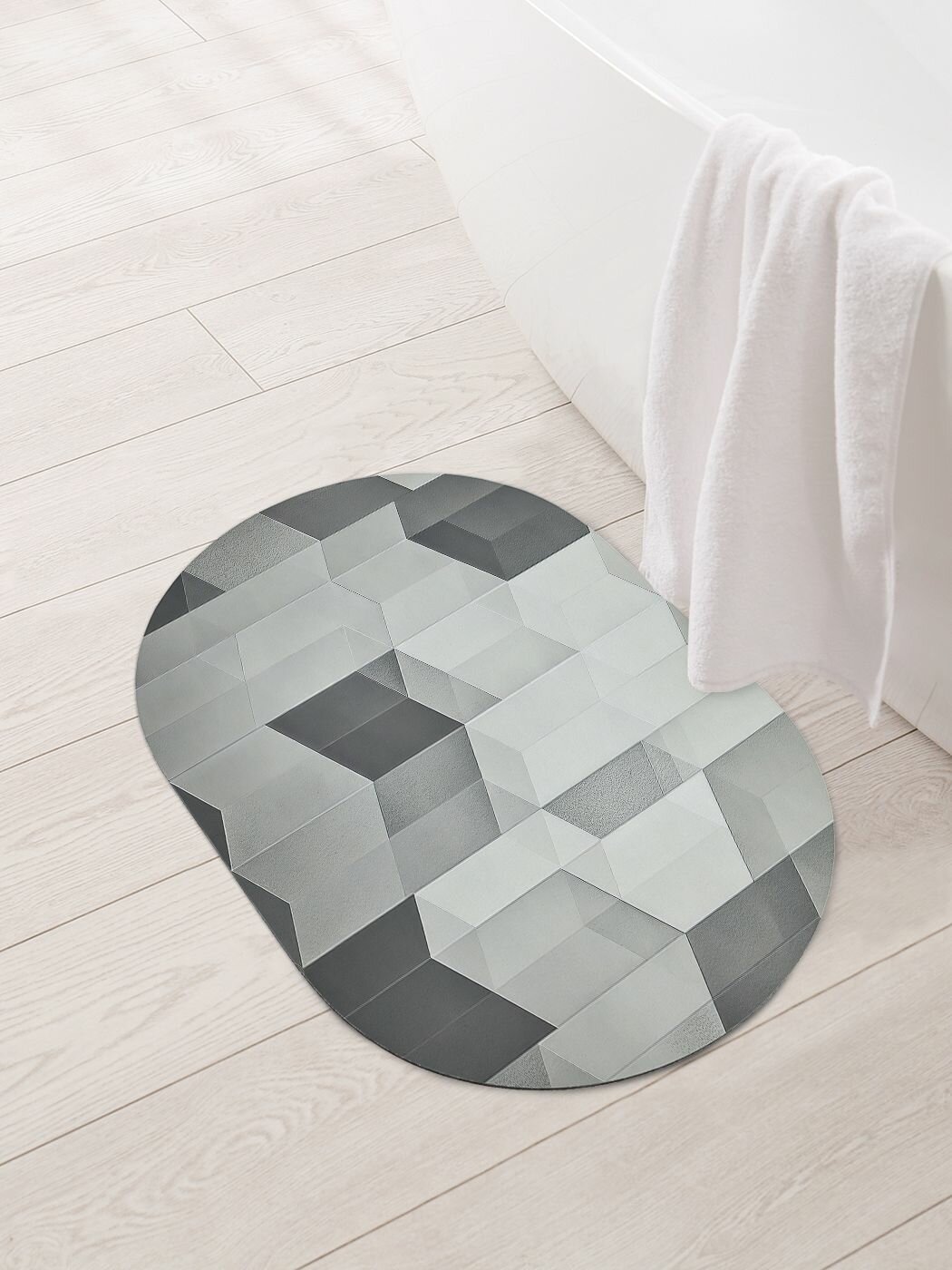 Коврик для ванной и туалета овальный противоскользящий "Грани и блоки" 58x38 см, JoyArty