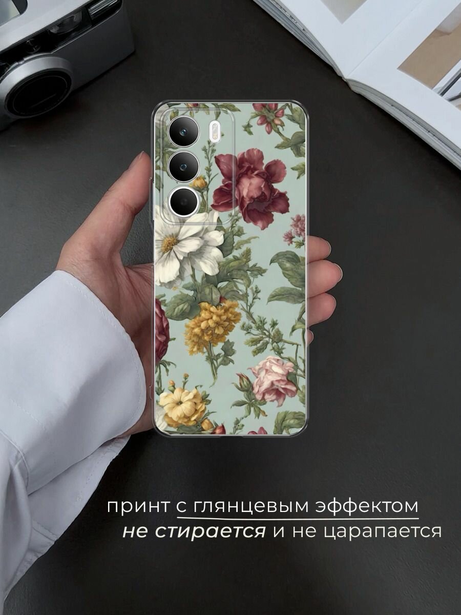 Чехол на Realme C71/P3 Lite 4G / Реалми С71/P3 Лайт 4G с принтом Акварельные красные цветы — фото 1