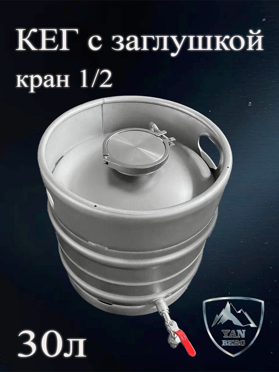 Янберг / Кег 30 литров с краном из нержавеющей стали c крышкой (заглушкой) 4 дюйма и хомутом