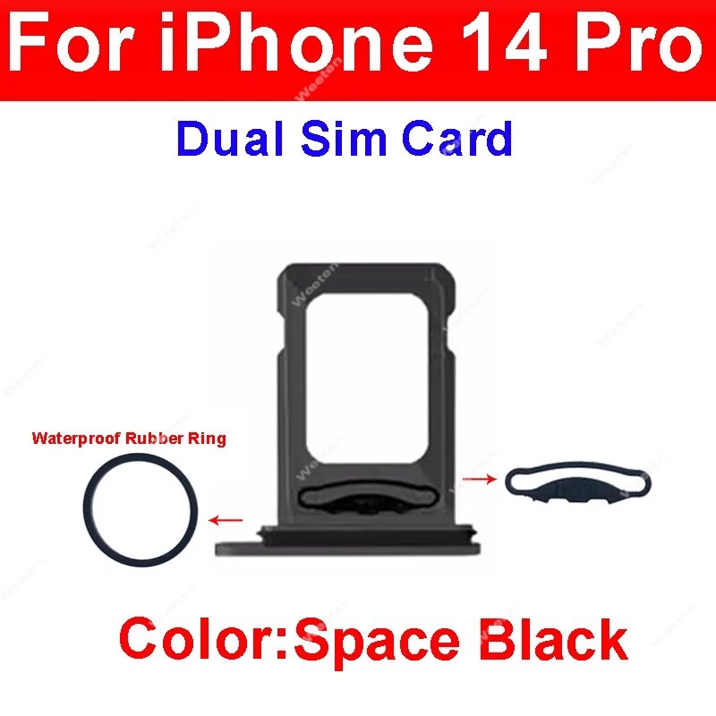 Один лоток для двойной SIM-карты для iPhone 14 Pro 14Pro Max, держатель для двойного одинарного лотка для SIM-карты, слот для чтения SIM-карты, запасные части 14 Pro-Dual-Black