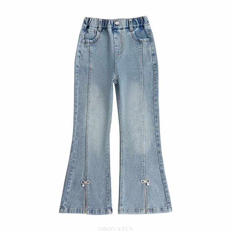 LI Mall Модные флеровые джинсы с бантами высокоходные брюки с разрезами свободного кроя