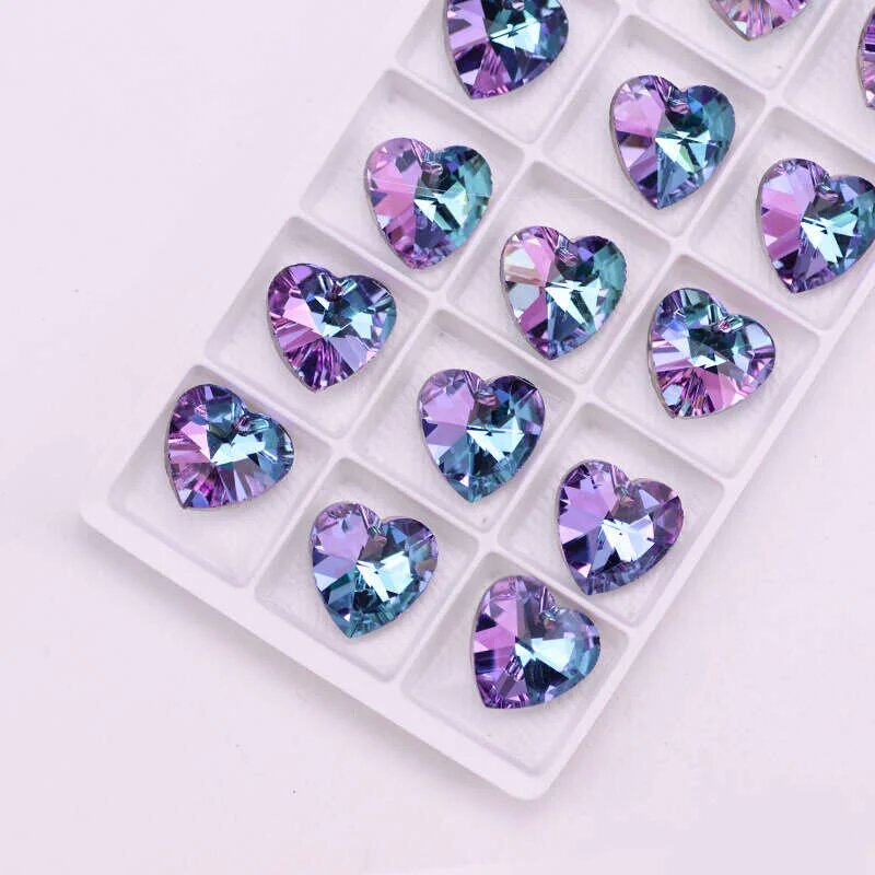 Фиолетовые хрустальные сердца 18mm, 6 шт.