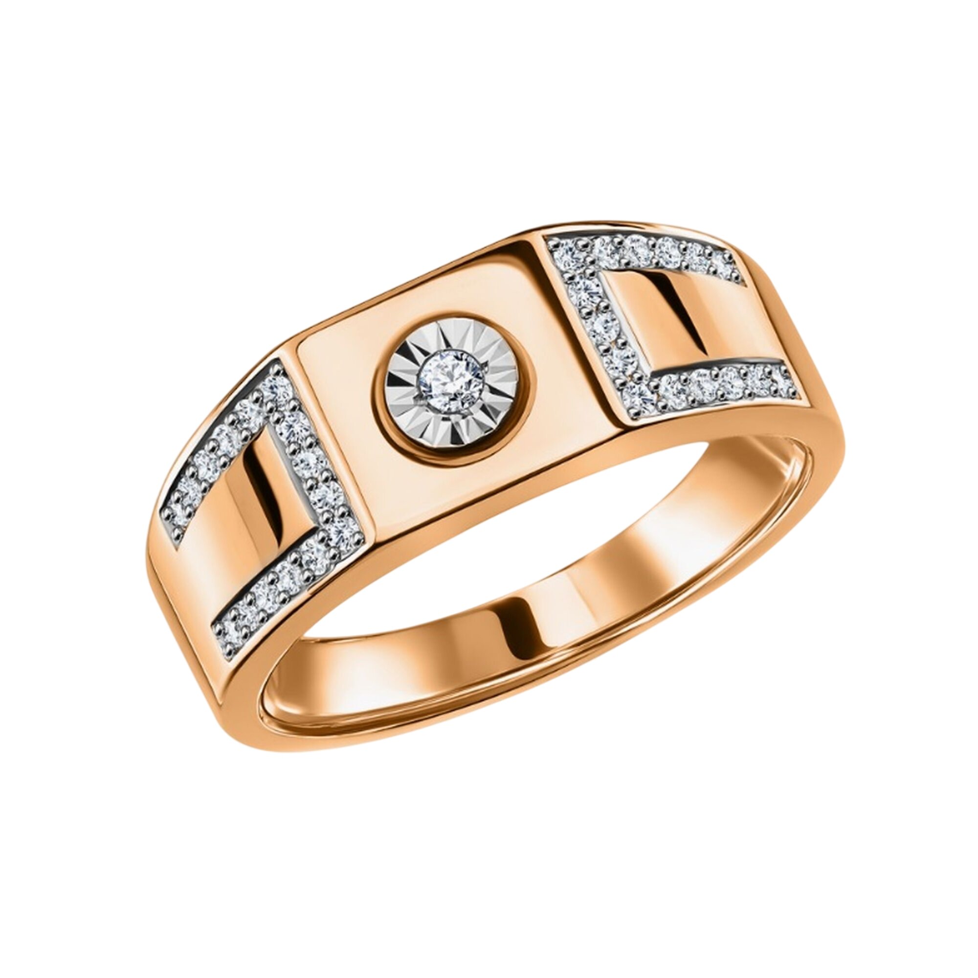 Печатка, красное золото, 585 проба, бриллиант