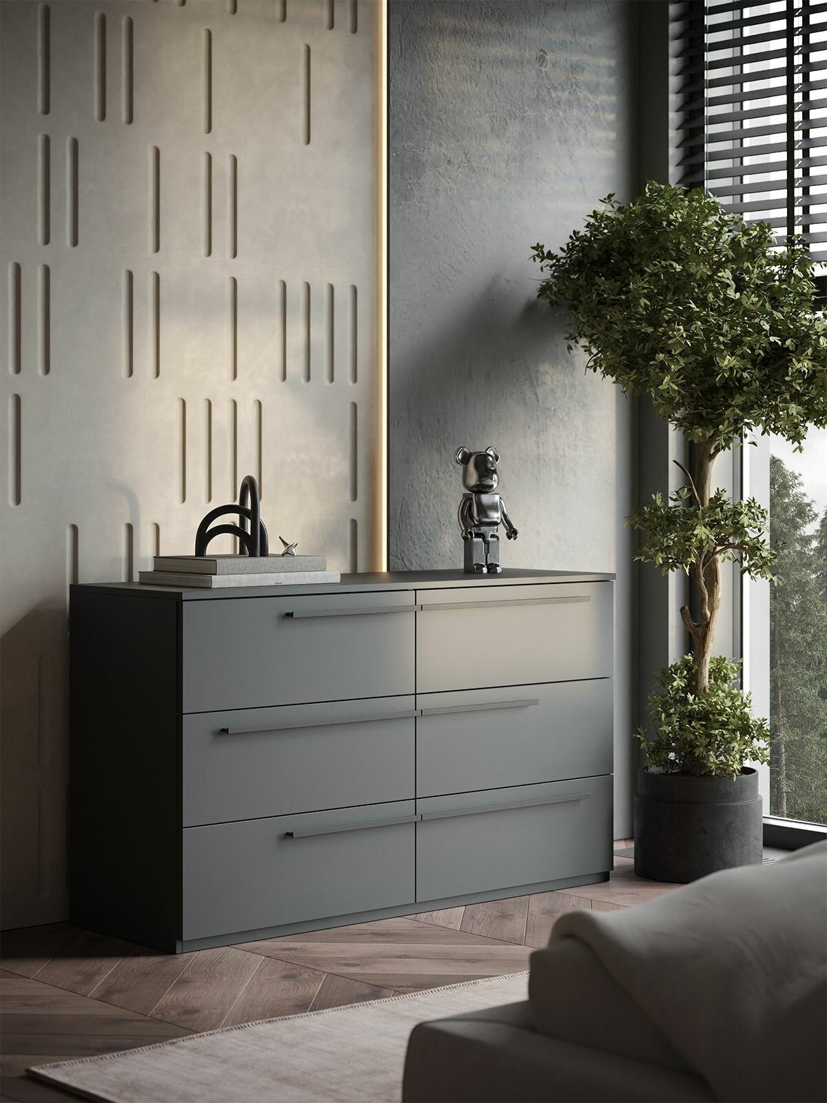 Комод SOHO для одежды, 6 ящиков, цвет серый, габариты 120х70х40 см