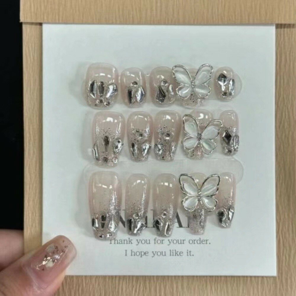 Маникюрные ногти butterfly ice clear pink handmade wearable nails for women, розовый