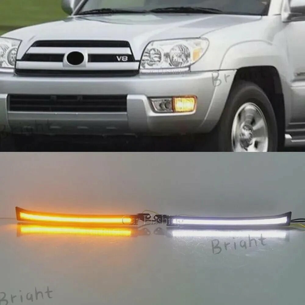 Фары автомобильные, Огни дневные ходовые, 2 шт, арт. LED реснички под фары с ДХО и бегающим поворотником на Toyota Surf-4runner 215 (2002-2005)