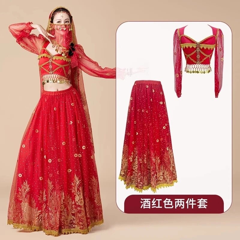 Костюмы для танца живота Full Nice XXL, wine red 2pcs suit