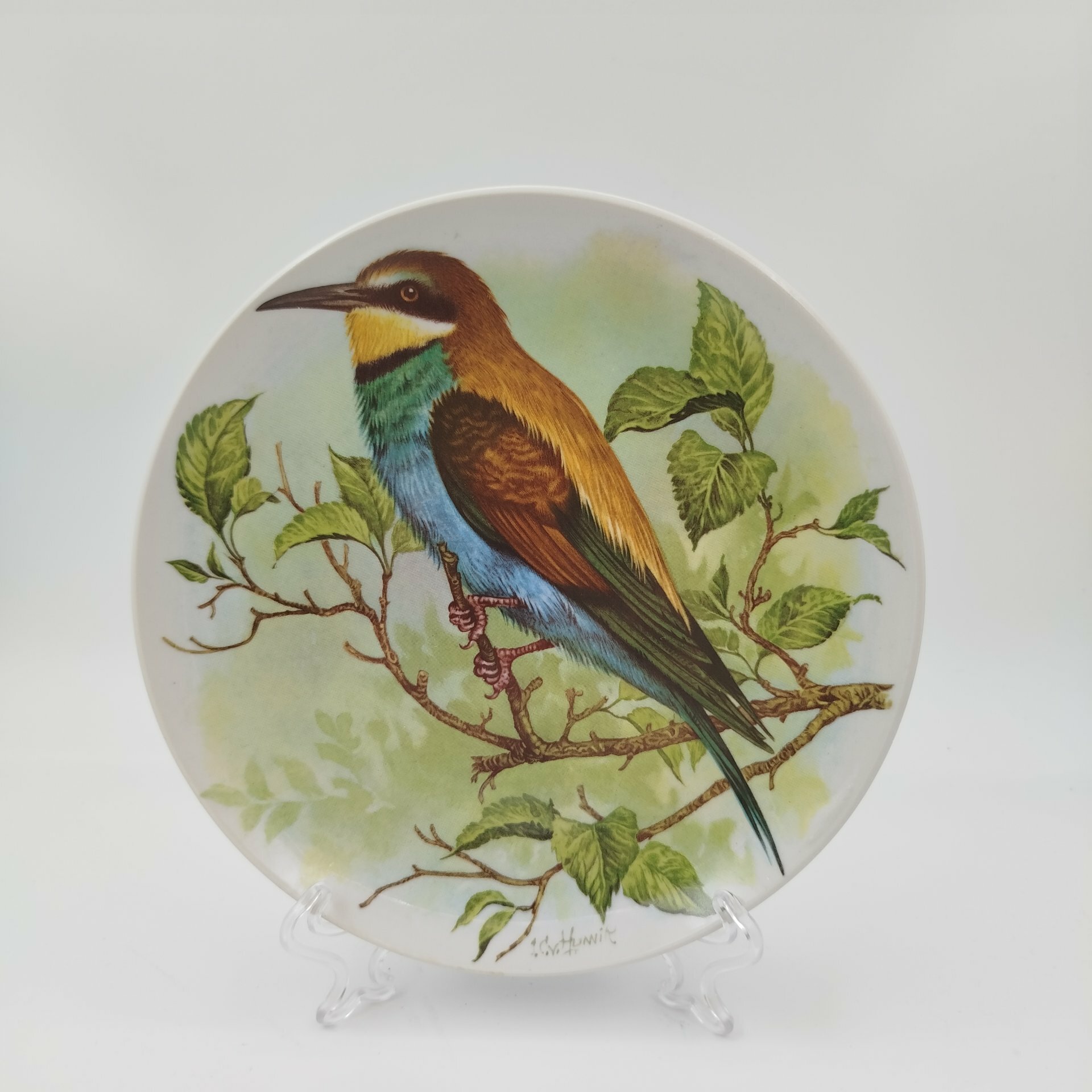 Тарелка декоративная настенная "Золотистая щурка", фарфор, деколь