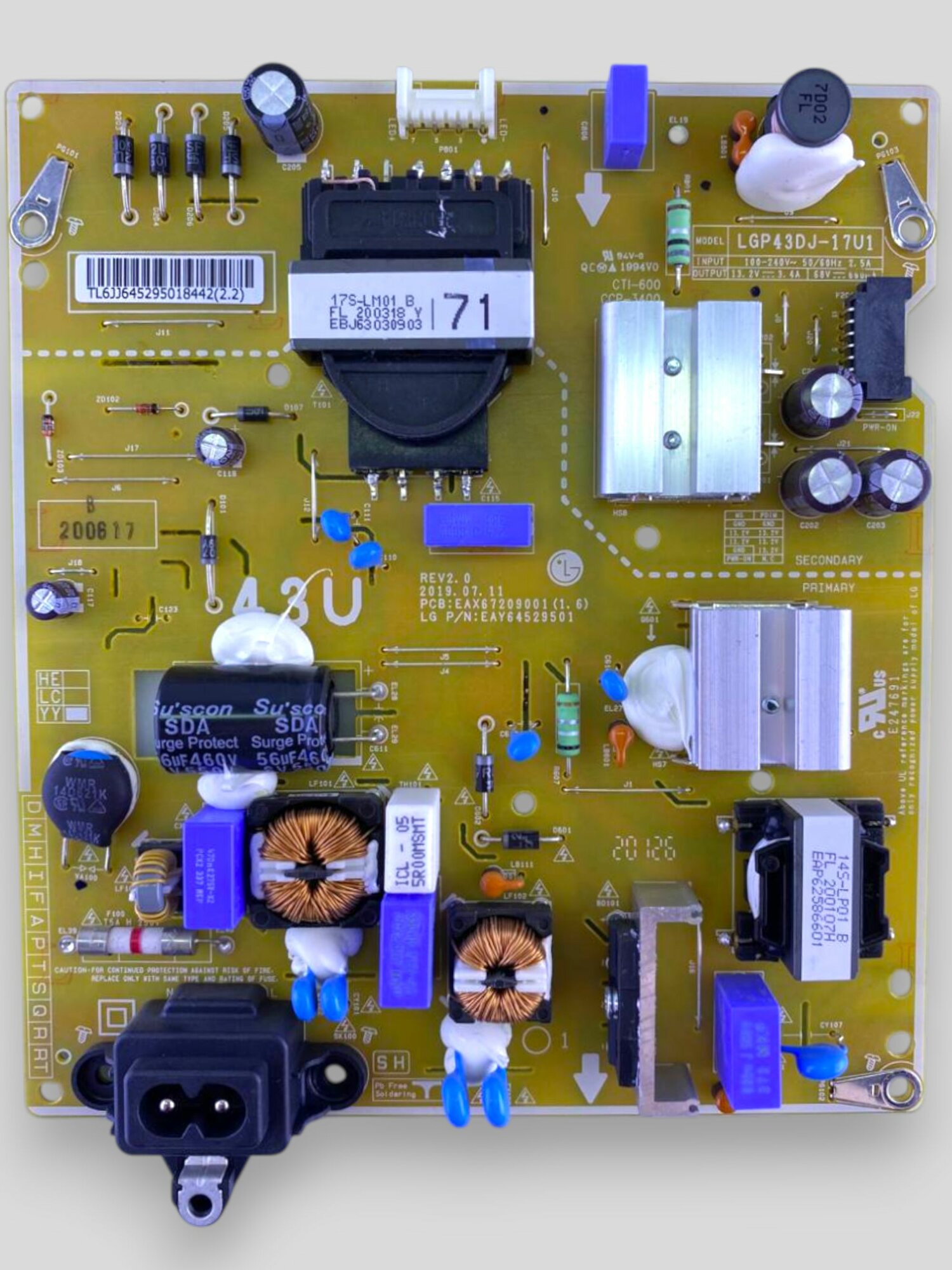 Блок питания EAX67209001(1.6) EAY64529501 REV1.0 LGP43DJ-17U1 для телевизора LG 43UM7020PFL
