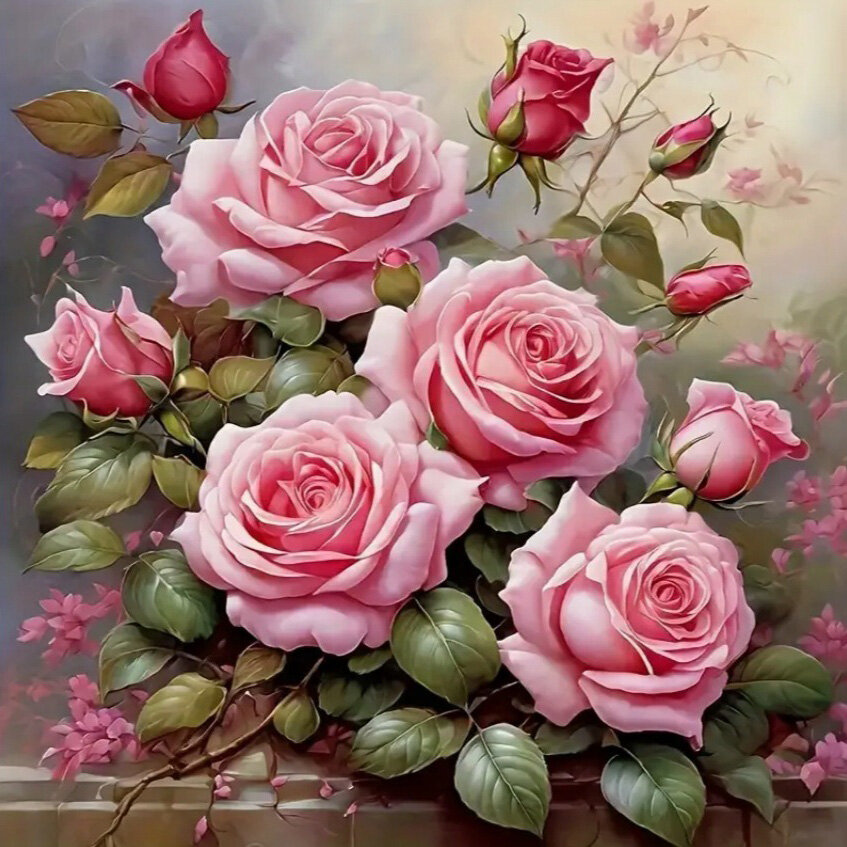 Алмазная мозаика набор для творчества 30x30 см - розовые розы, ручная вышивка стразами для релакса и подарка