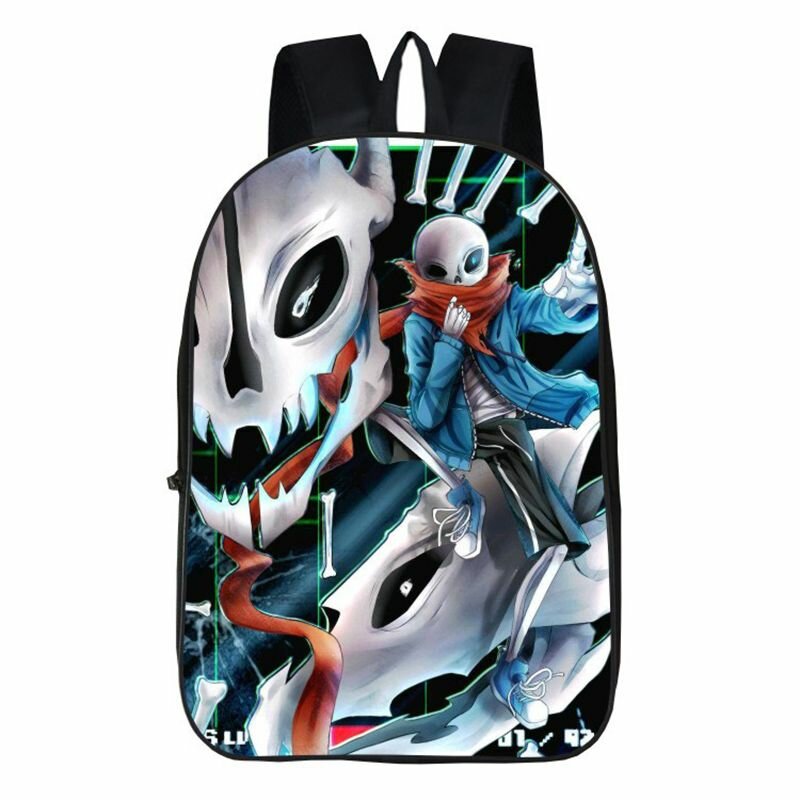 Stylish undertale sans school bookbag featuring smooth zipper and easy-to-clean material black white