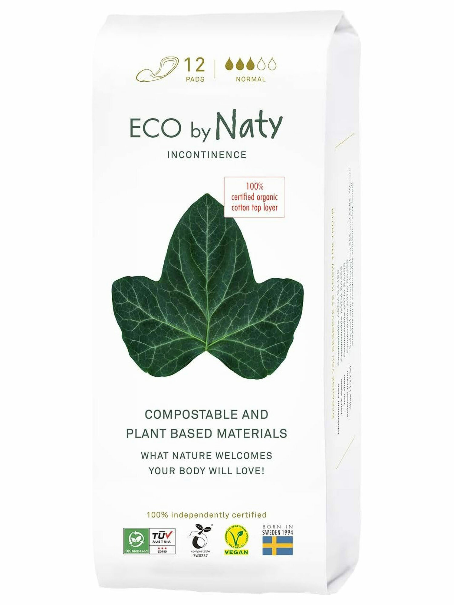 Органические урологические прокладки Eco by Naty Normal, 3 капли, 12 шт