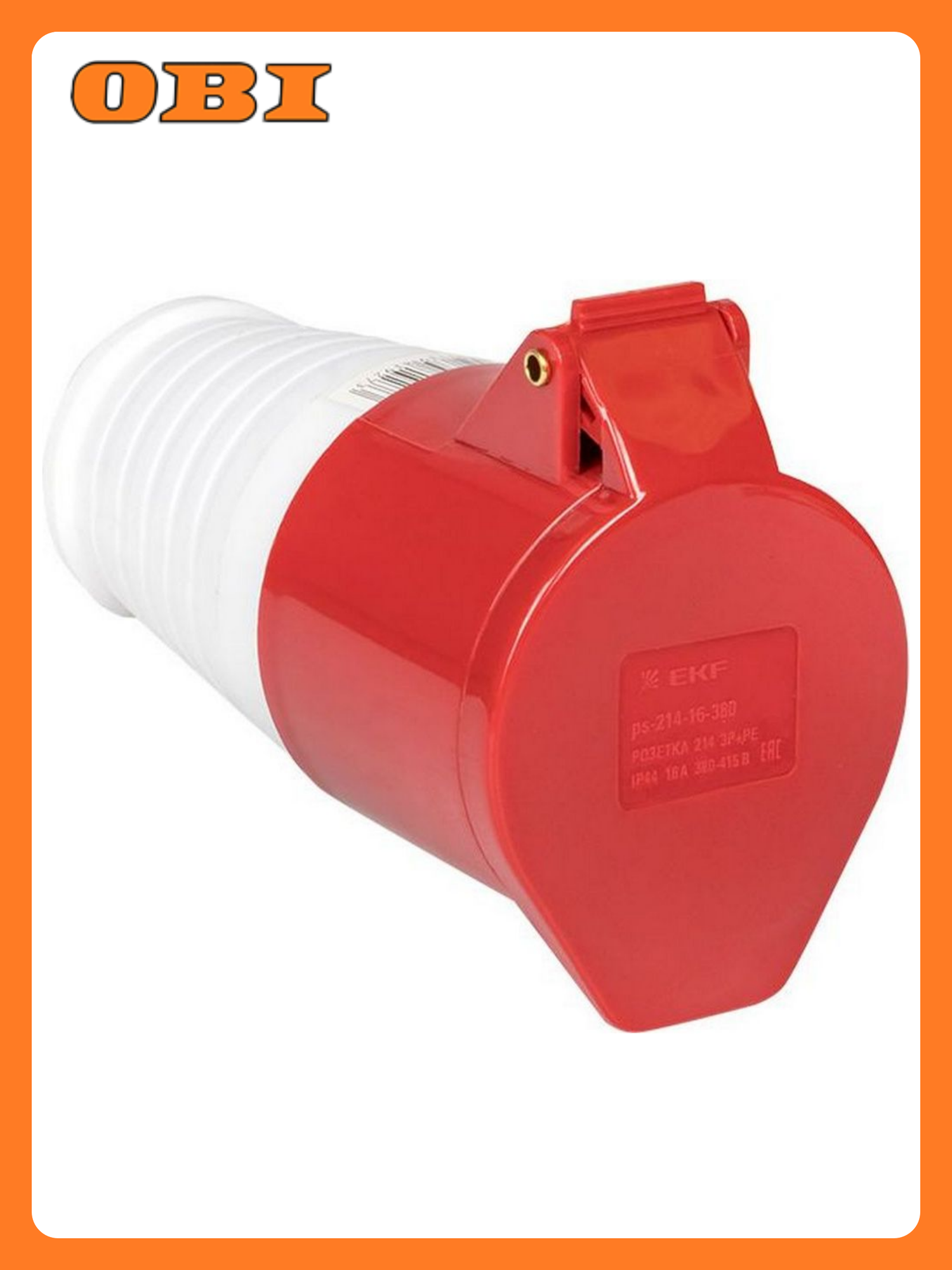 Розетка EKF PROxima PS-214-16-380, пластик, красная, IP44, с откидной крышкой