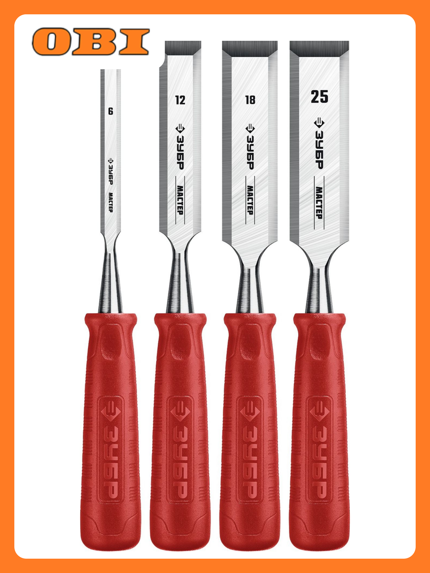 Набор стамесок ЗУБР 18094-Н4, односторонняя заточка, пластик, 4шт