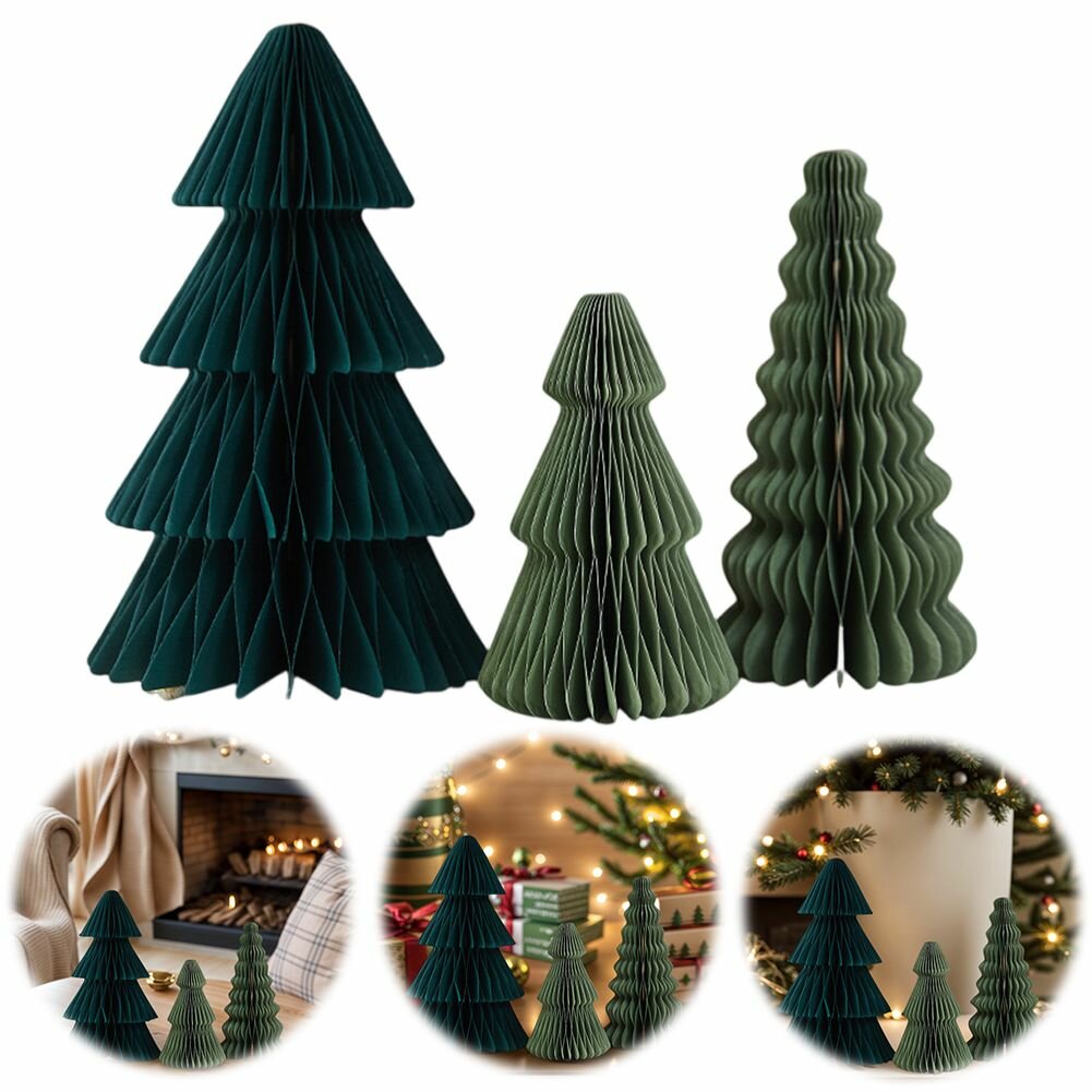 Елочка из бумаги с магнитом, 3 штуки, зеленая, для новогоднего декора