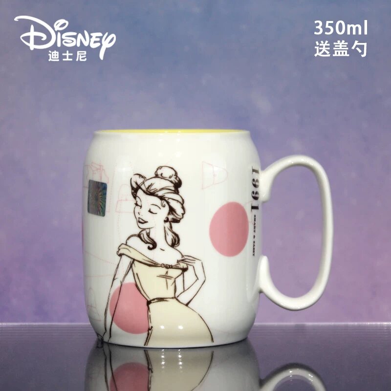 Кружка Disney с большой вместимостью, керамическая чашка с крышкой, кружка с изображением Белоснежки, Золушки,